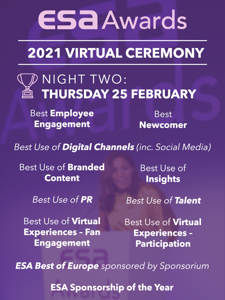 2021 ESA Awards Virtual Ceremony – Night Two – European Sponsorship ...
